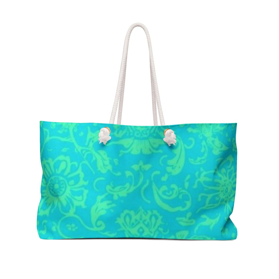 Teal Turquoise Damask Weekender Bag | Floral Pattern Beach Tote - Etsy