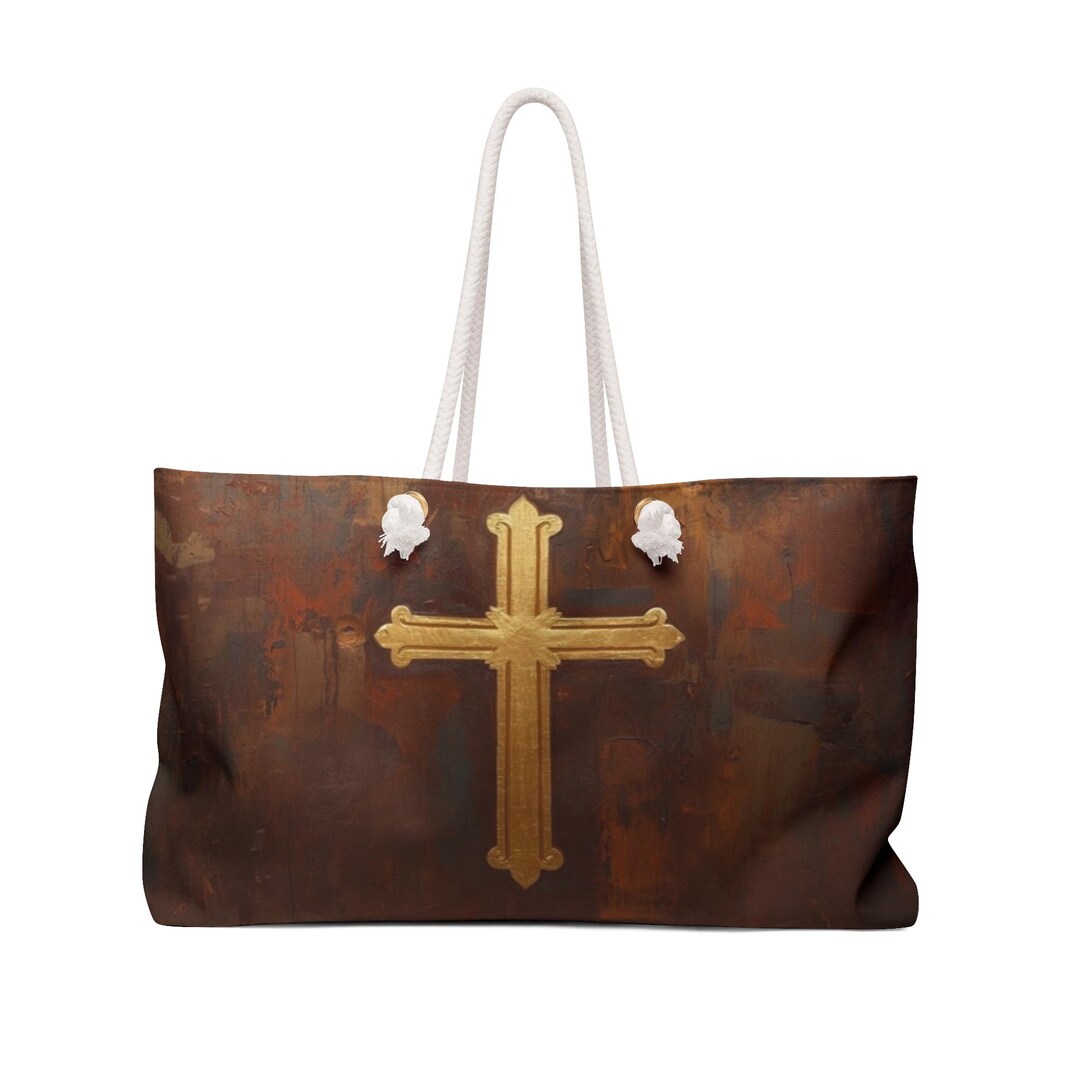 Gold Cross Weekender Bag | Rustic Religious Tote, Christian Travel Bag ...