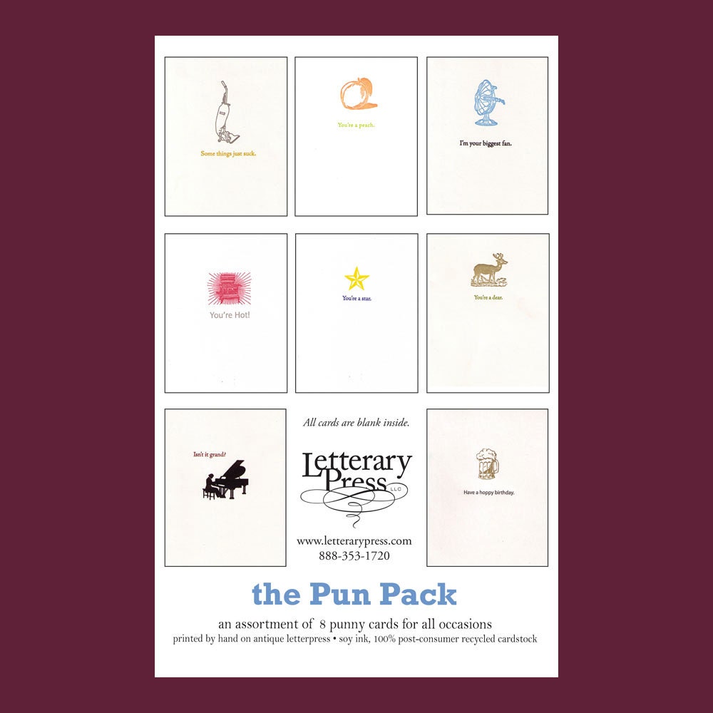 The Pun Pack Assortment of 8 Punny Letterpress Cards for All Occasions ...