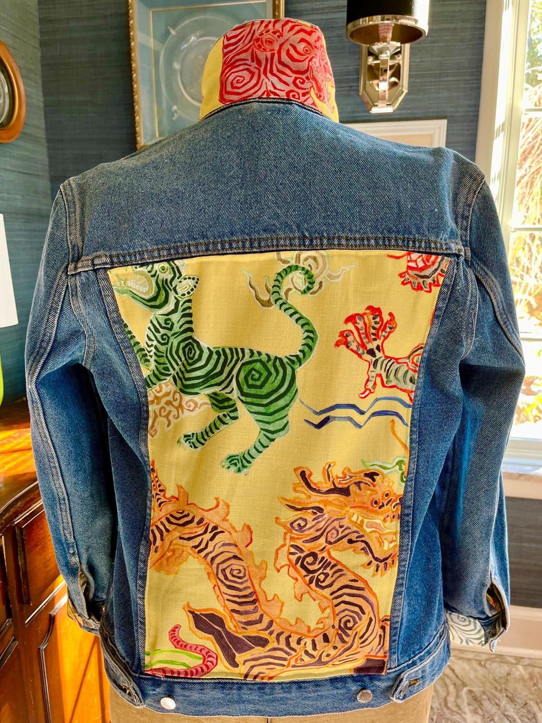 Dragons & Tigers Denim Jean Jacket - Etsy
