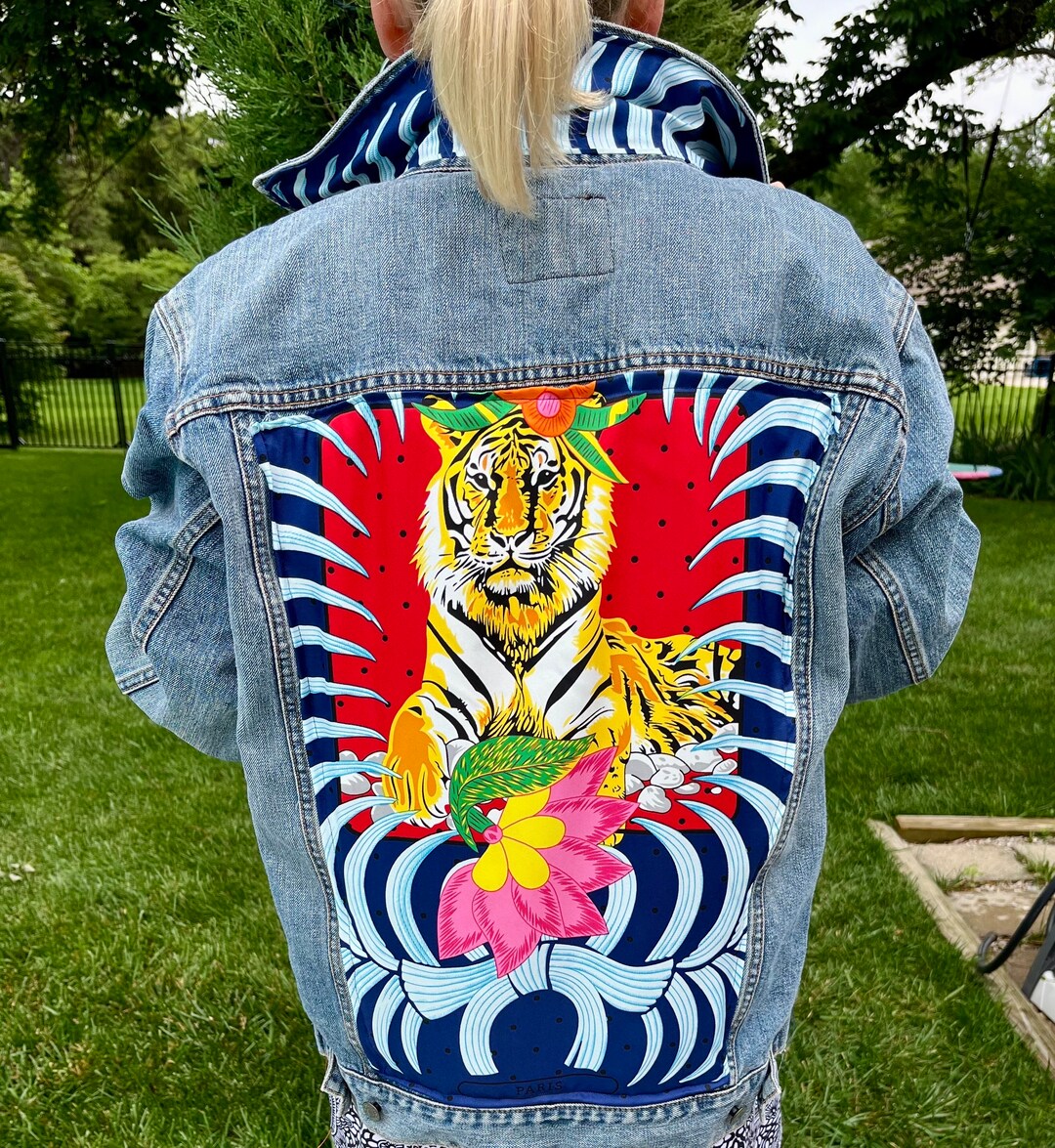 Tiger Blue Pride Scarf Denim Jean Jacket - Etsy