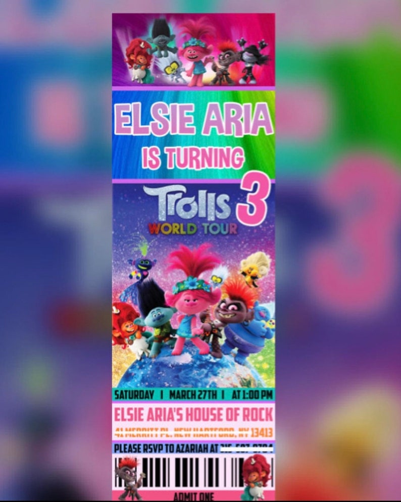 Trolls Birthday Party Invitation - Etsy