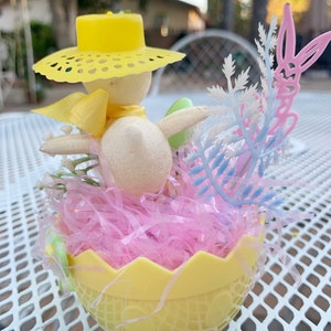 Vintage Easter Spring Chick Bird Holiday Decor Plastic Flower Flocked ...