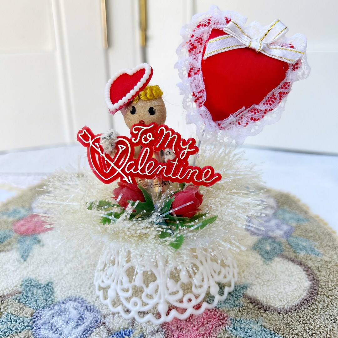 Vintage Valentine’s Day Angel Red Kitsch Pedestal Hearts Decor - Etsy