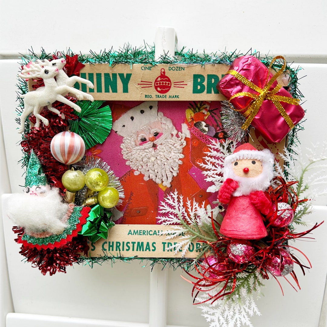 Vintage Christmas Diorama Santa Claus Shiny Brite Box Holiday Decor ...