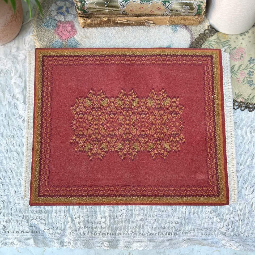 Dollhouse Miniature Velvet Flocked Rug Carpet Brick Red Ornate 8 X 10 ...