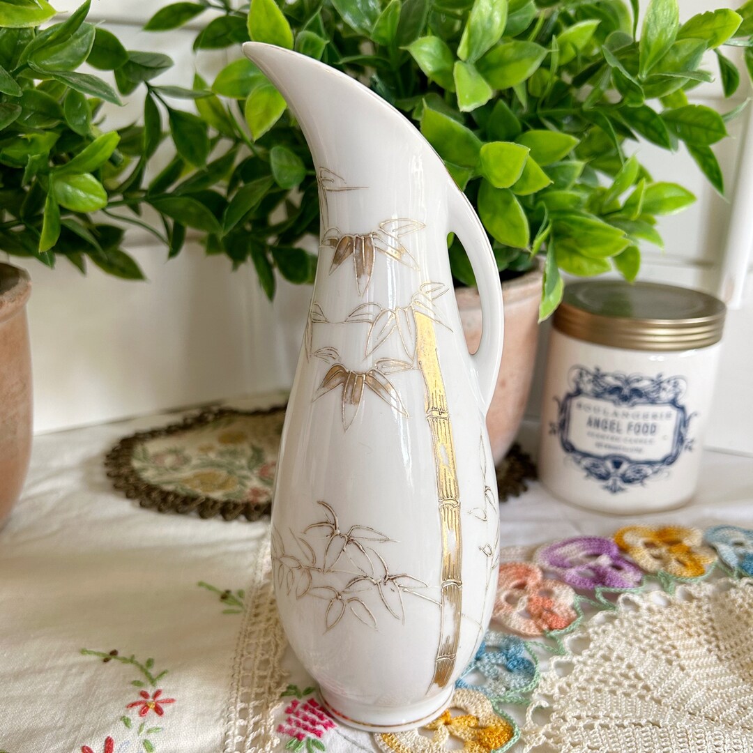 Vintage Sake Vase Pitcher White Gold Bamboo Design Japan Ceramic - Etsy