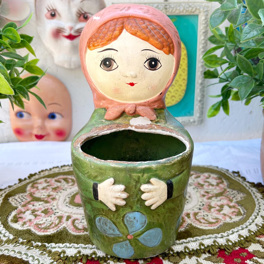Vintage Mod Woman Lady Vanity Container Holder Retro Chalkware - Etsy