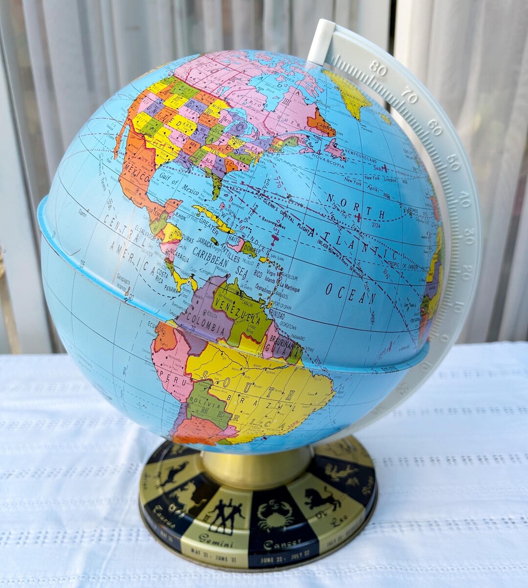 Vintage 60s Ohio Art Tin Globe Zodiac Signs Very Good Condition 12" H 9 ...