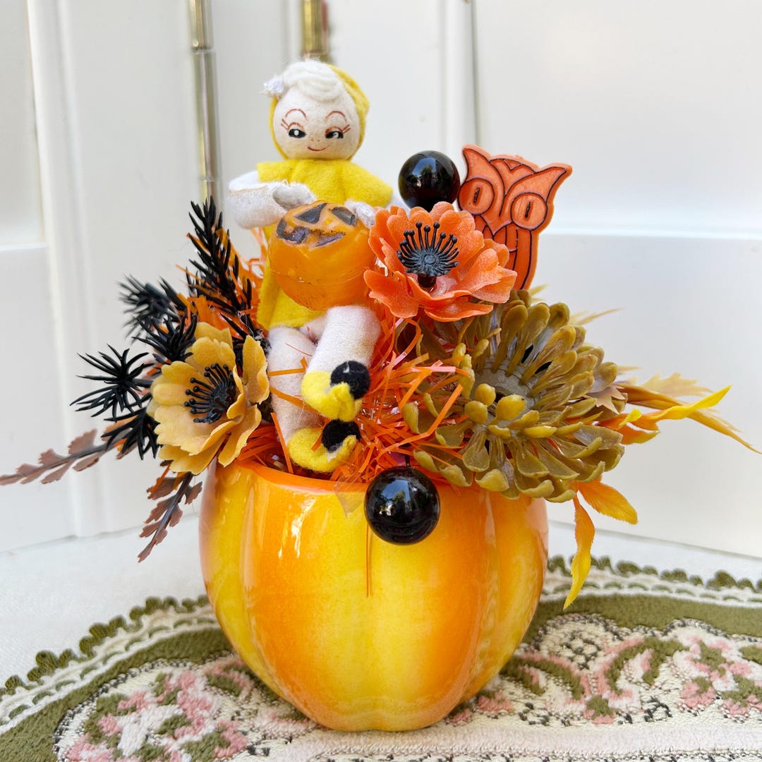 Vintage Halloween Owl Pixie Pumpkin Holiday Decor Plastic Flower - Etsy