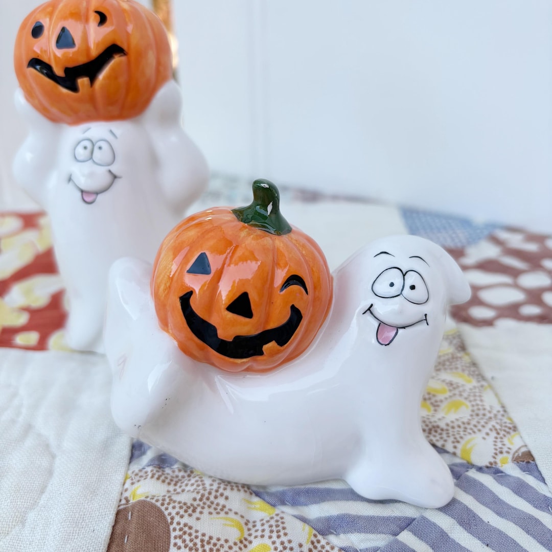 Vintage Silly Goofy Ghost Jack O Lanterns Figurines Halloween Pumpkin ...