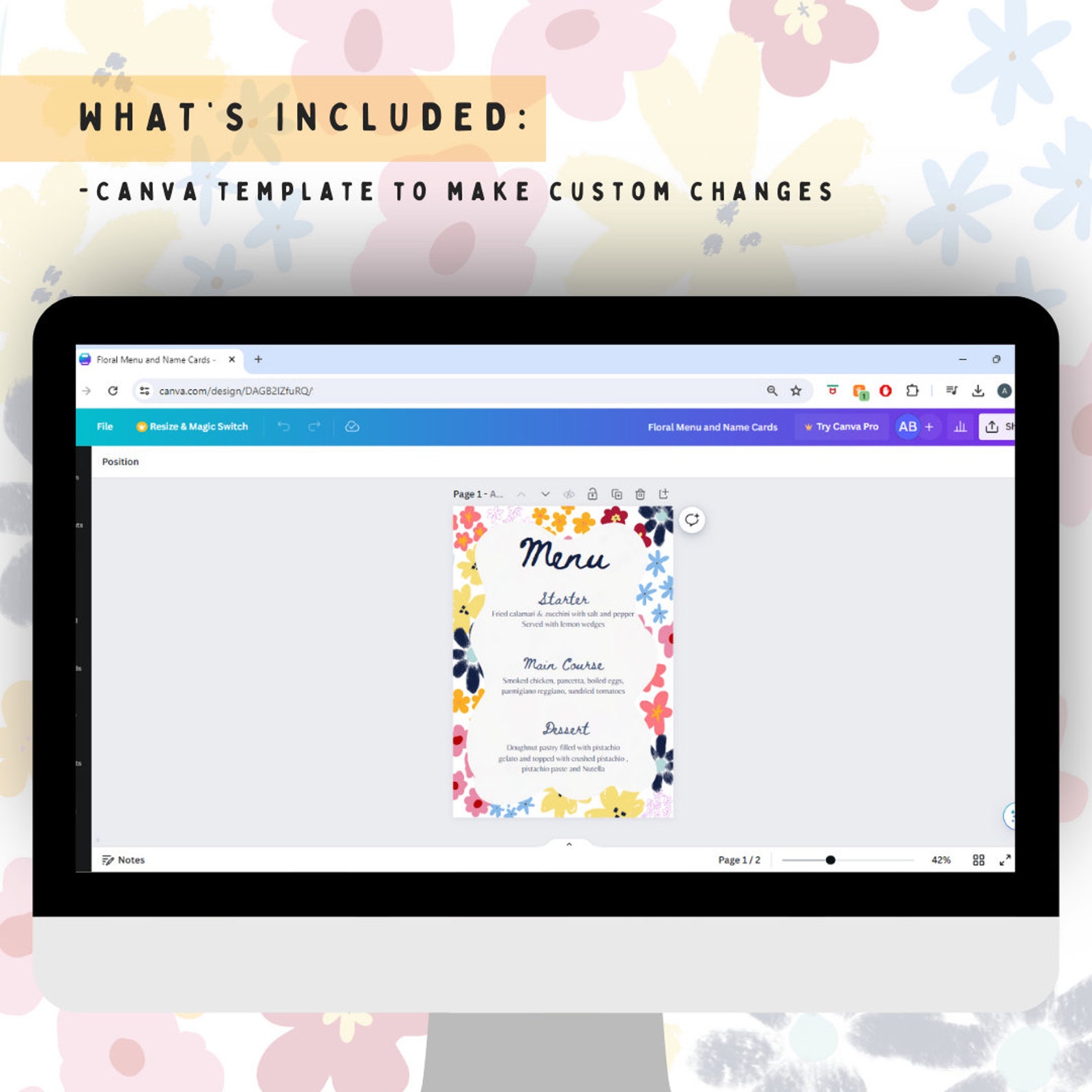 Abstract Floral Menu & Name Card Template - Etsy