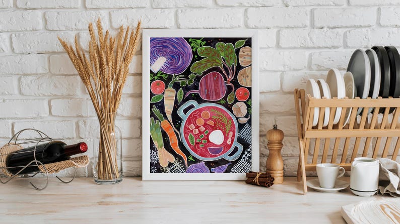 Ukrainian Borscht Art Print – Folk Food Illustration, Kitchen Decor - Etsy