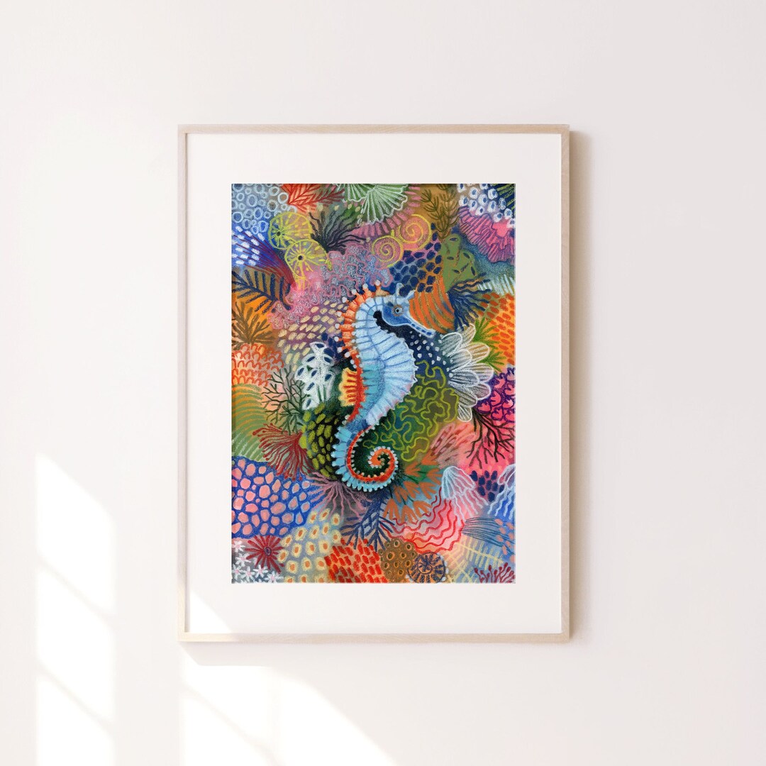 Seahorse Art Print | Sea Life Poster | Vibrant Pastel Marine Life ...