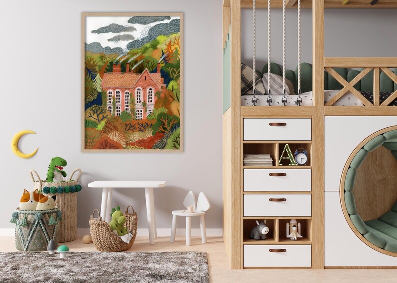 Autumn Cottage Art Print: Hand-drawn Fall Landscape, Warm Colors - Etsy