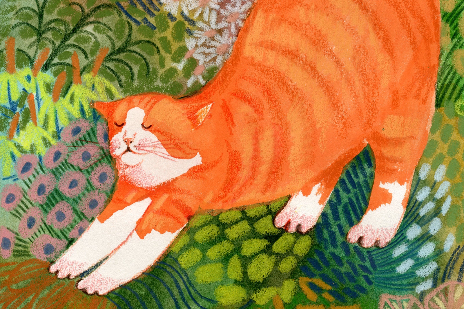 Ginger Cat Print Cute Cat Wall Art Playful Ginger Cat Illustration Cat ...