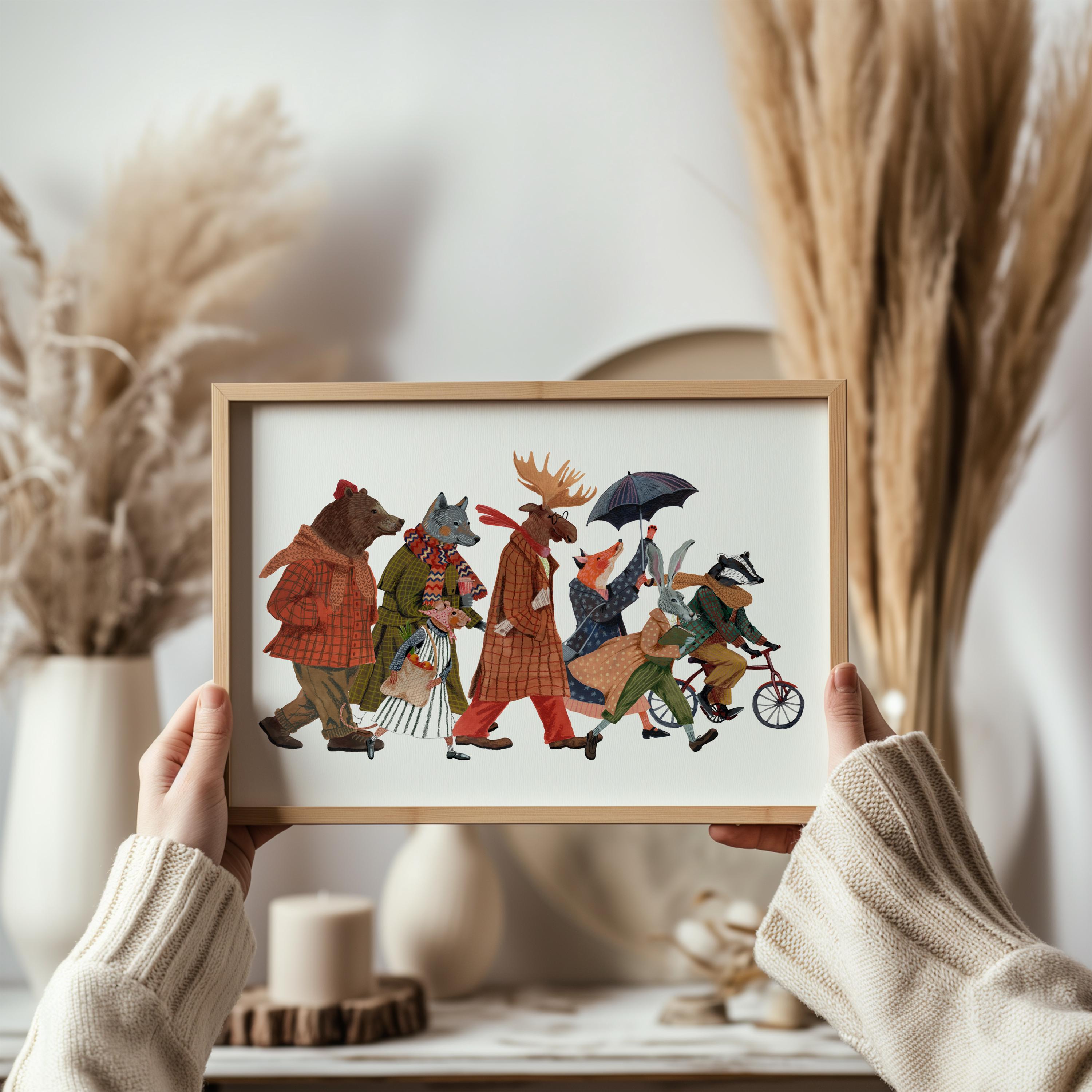 Animal Parade Art Print - Kids Wall Art - Gift for Children - Hand ...