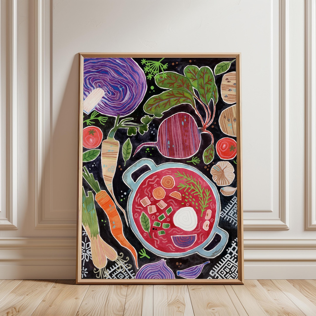 Ukrainian Borscht Art Print – Folk Food Illustration, Kitchen Decor - Etsy