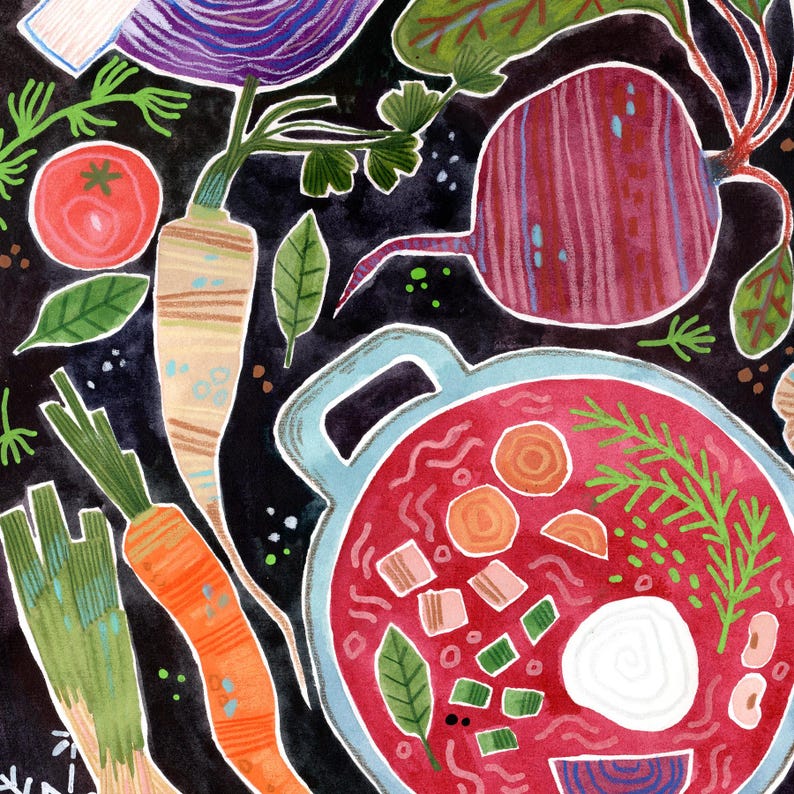 Ukrainian Borscht Art Print – Folk Food Illustration, Kitchen Decor - Etsy