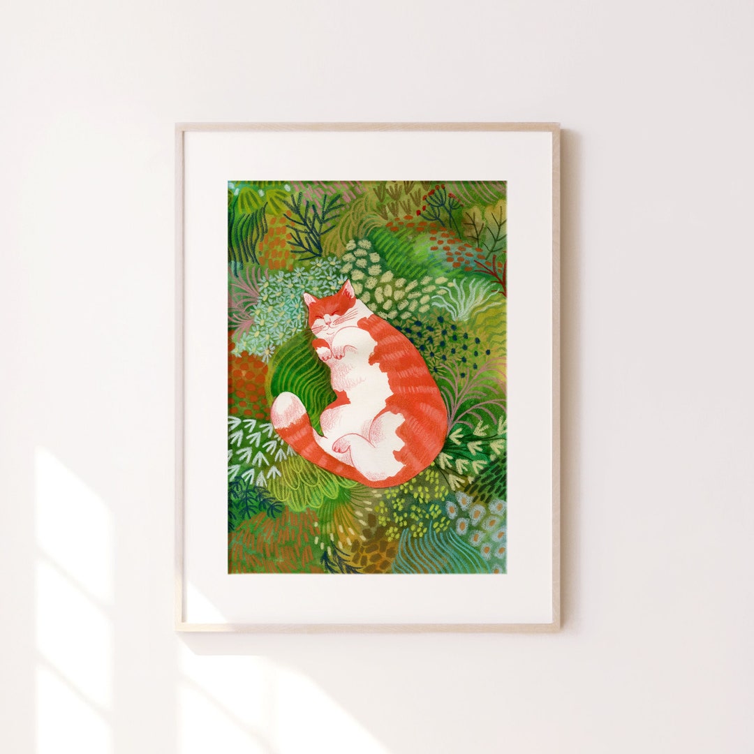 Ginger Cat Print Cute Cat Wall Art Playful Ginger Cat Illustration Cat ...
