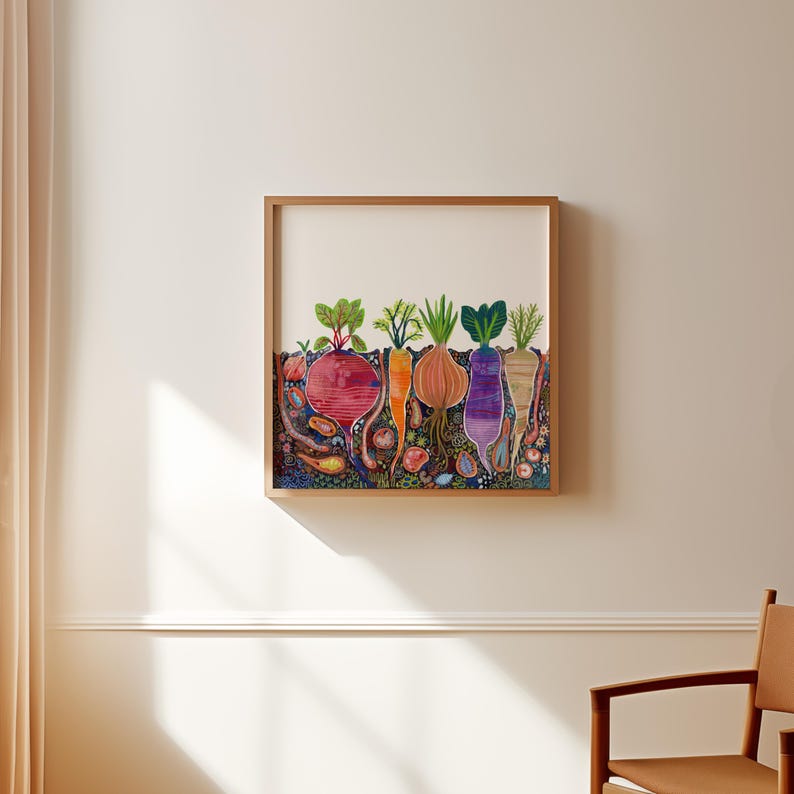 Folk Art Root Vegetable Print – Kitchen Garden Illustration - Etsy