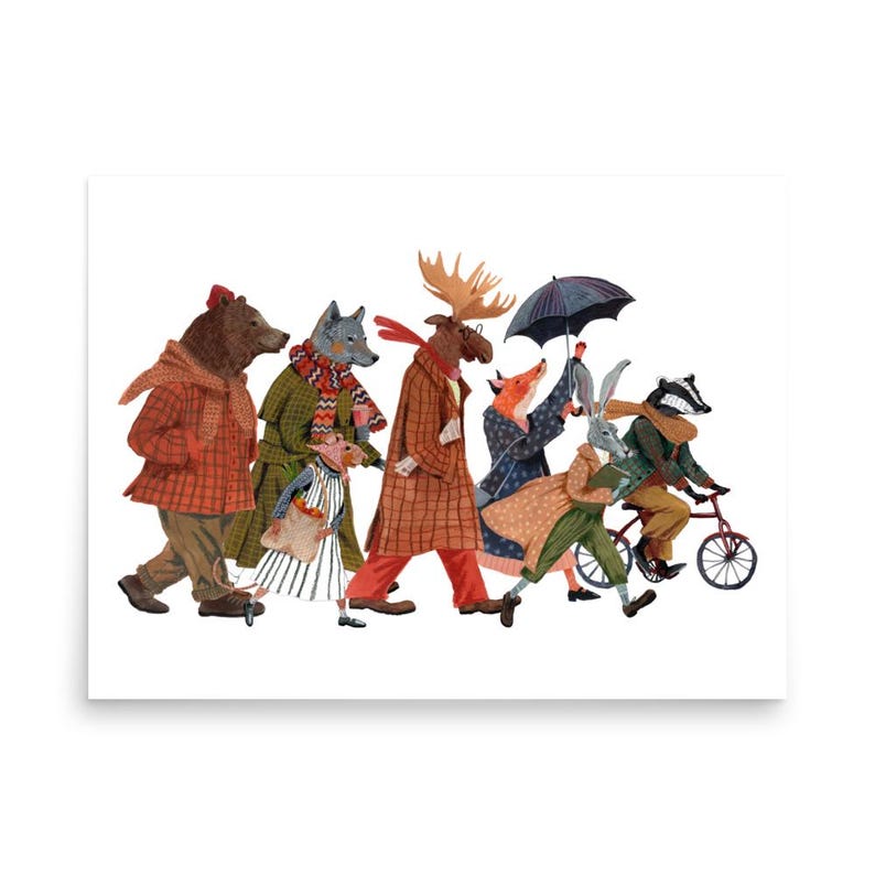 Animal Parade Art Print Kids Wall Art Gift for Children Hand Drawn ...