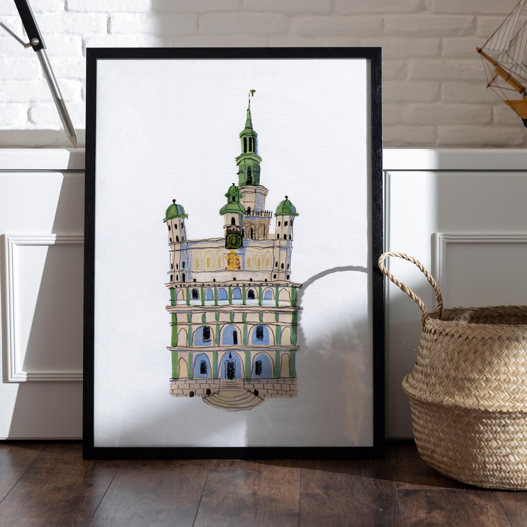 Poznan Town Hall Art Print: Hand-drawn Old Market Square Illustration ...