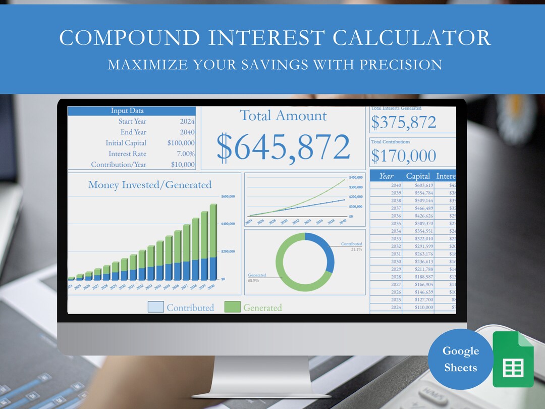 Compound Interest Calculator Tool Financial Planning Spreadsheet - Etsy