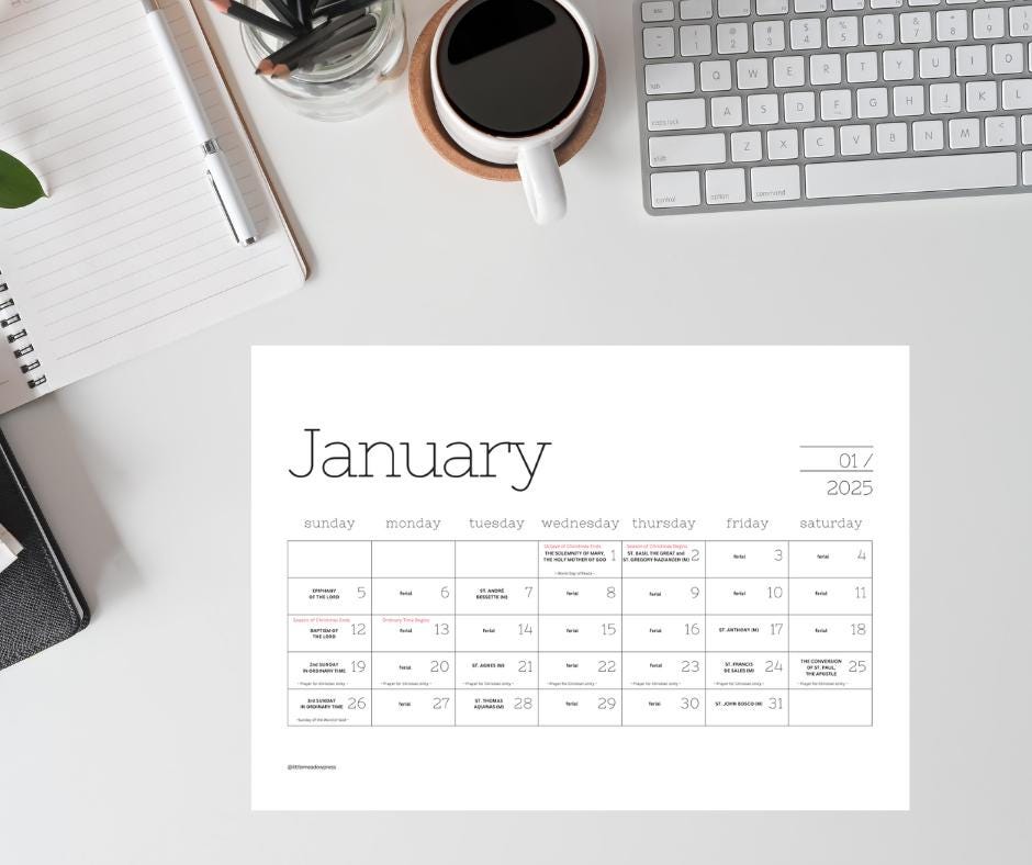 2025 Liturgical Calendar With Feast Days for Canada Printable Catholic ...