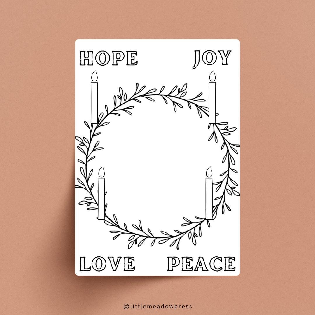 Advent Wreath Coloring Page Hope, Love, Joy, Peace Minimalist Printable ...