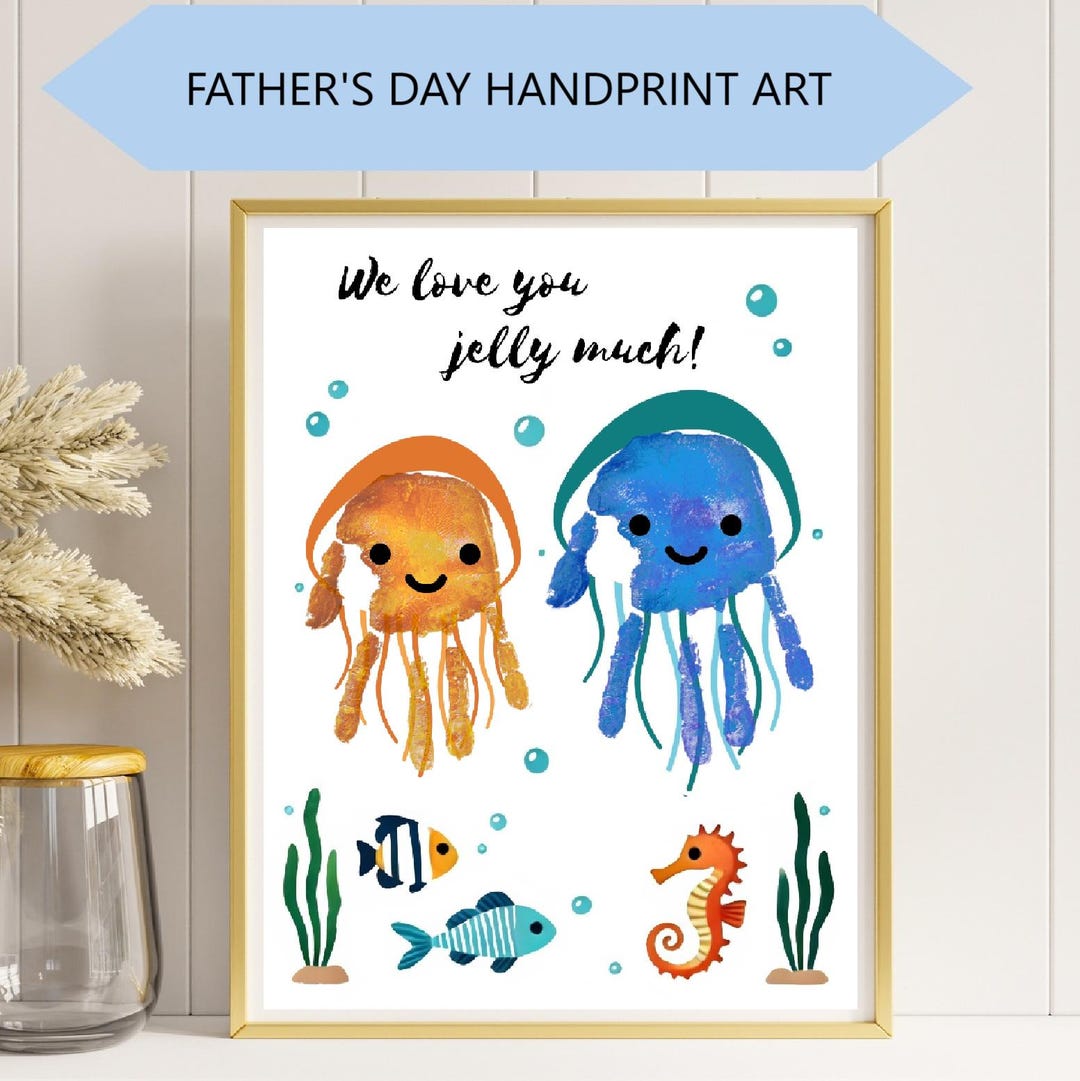 Father's Day Printable Handprint Art, DIY Kids Handprint Jellyfish for ...