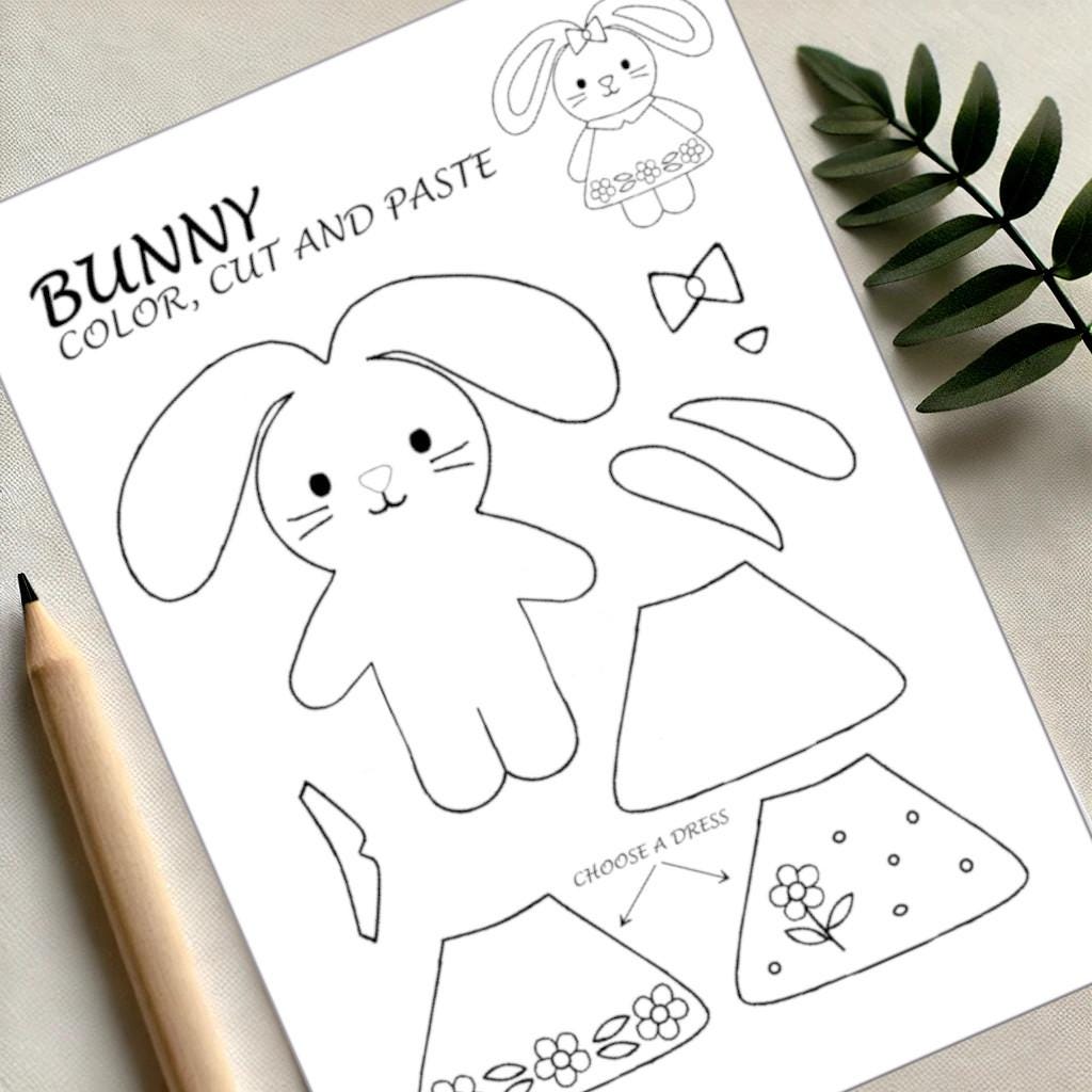 Coloring, Cut and Paste Craft, Dress up the Bunny PDF Printable With 2 ...