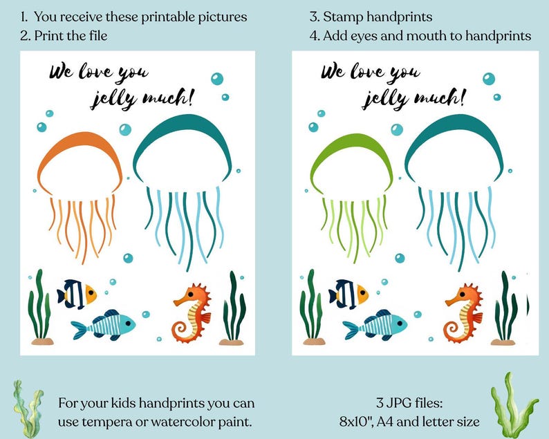 Father's Day Printable Handprint Art, DIY Kids Handprint Jellyfish for ...