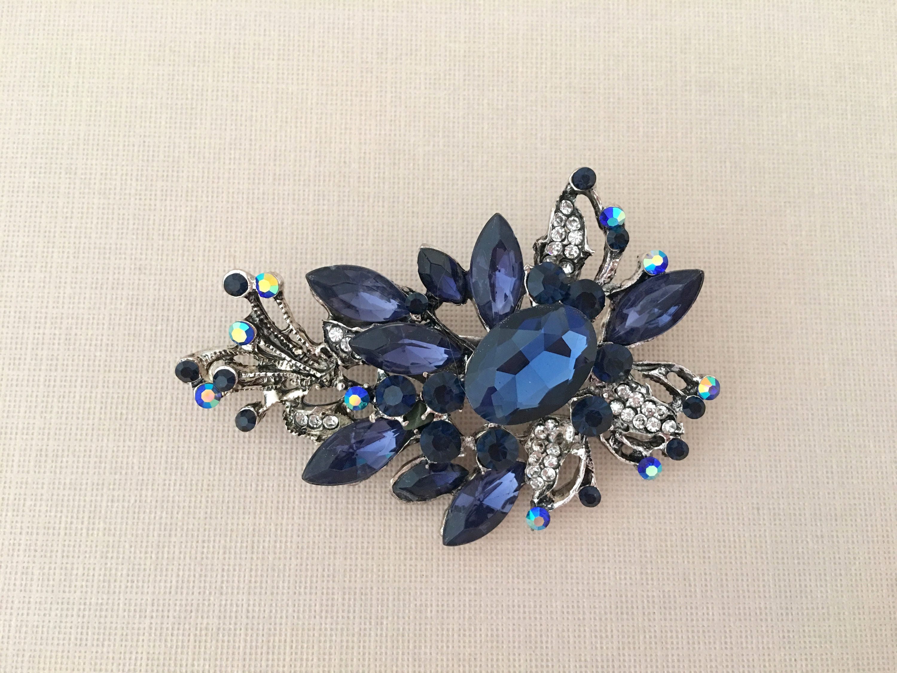 Navy Crystal & Rhinestone Brooch Pin. SLIGHT SECONDS Jewelry*