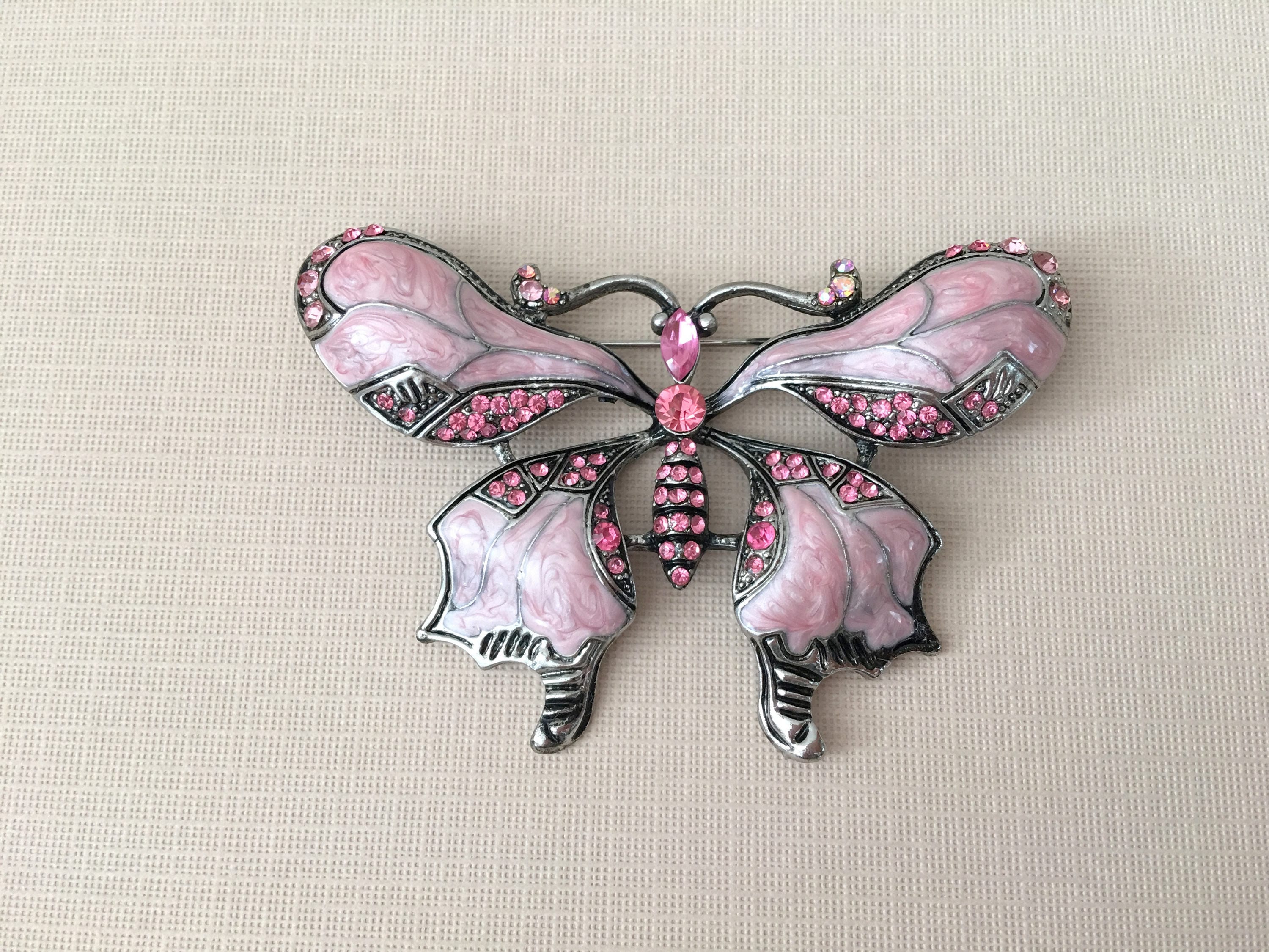 Pink Enamel Butterfly Brooch Pin