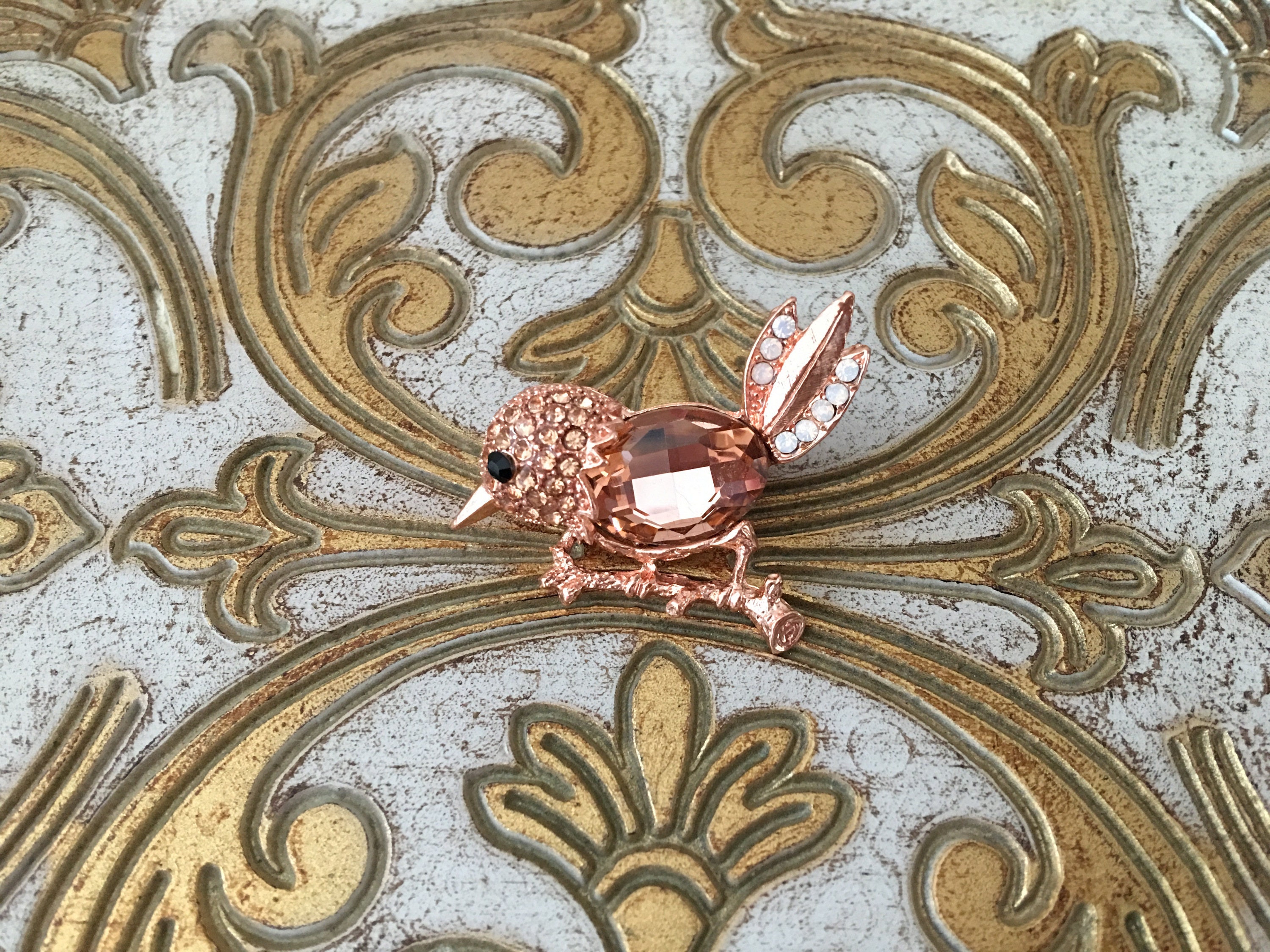 Bird ROSE GOLD Brooch.Rose Gold Brooch.Bird Rhinestone Brooch.Bird ...