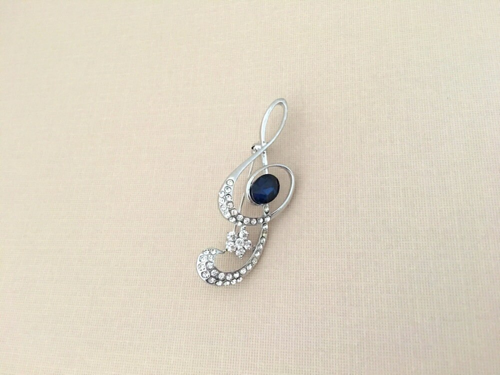 Navy Blue Treble Clef Brooch Pin