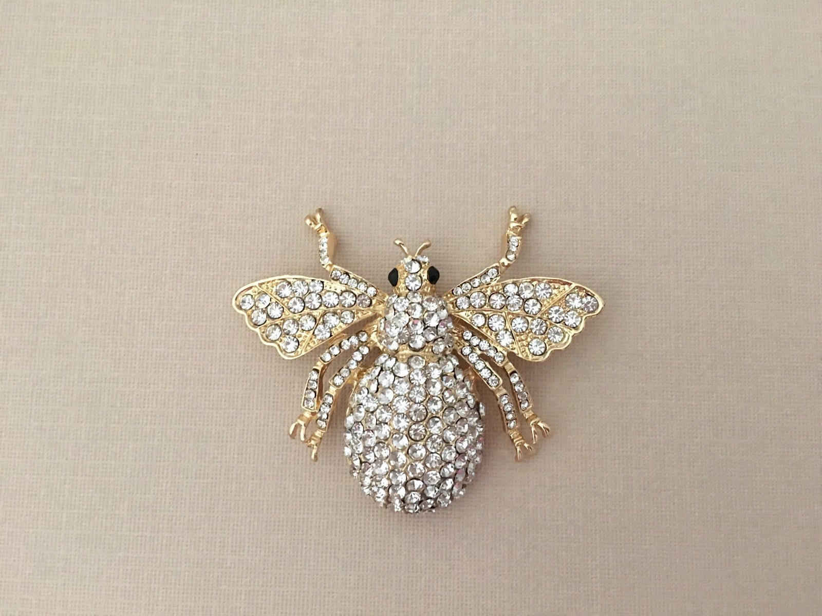 Large Gold & Rhinestone Bee Brooch Pin