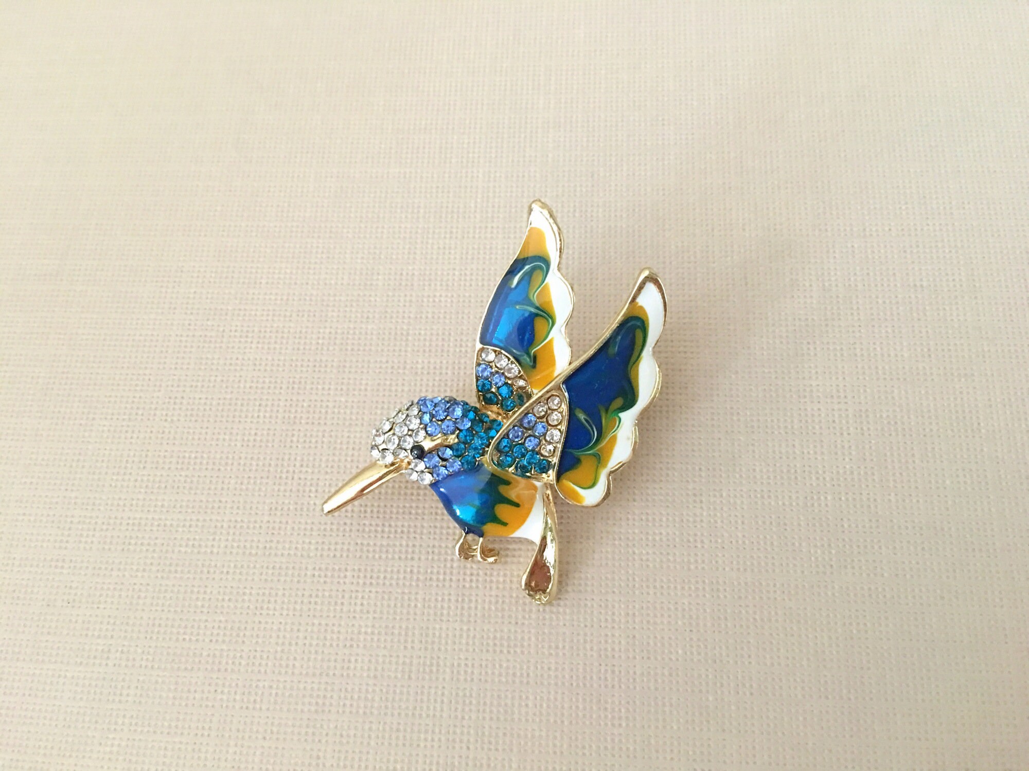 Blue Enamel Hummingbird Brooch Pin