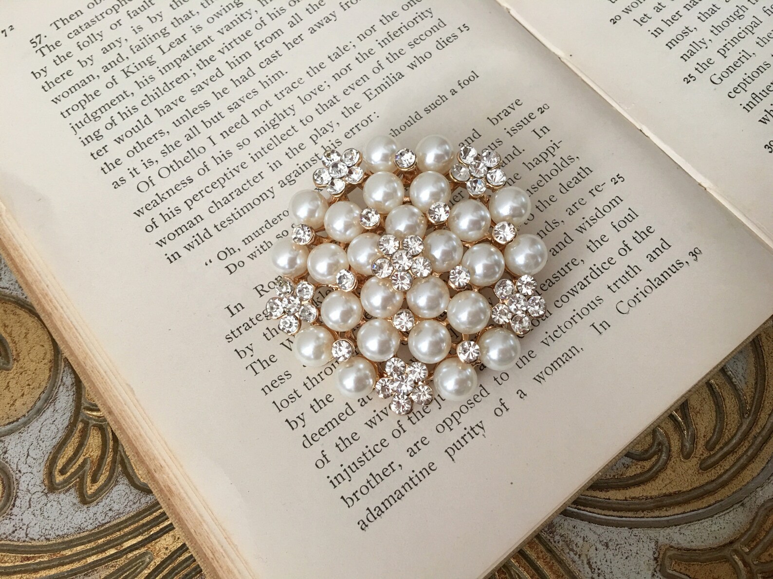 GOLD Pearl Brooch.gold Pearl Pin.rhinestone Pearl Pin.gold | Etsy
