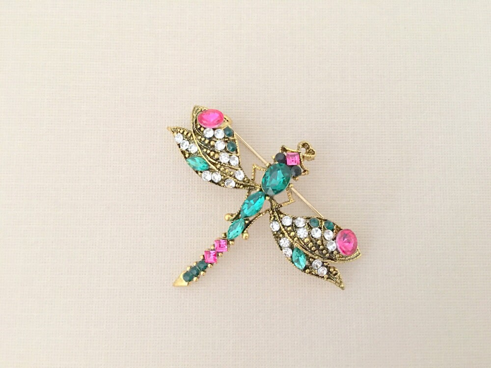 Antique Gold Dragonfly Brooch Pin