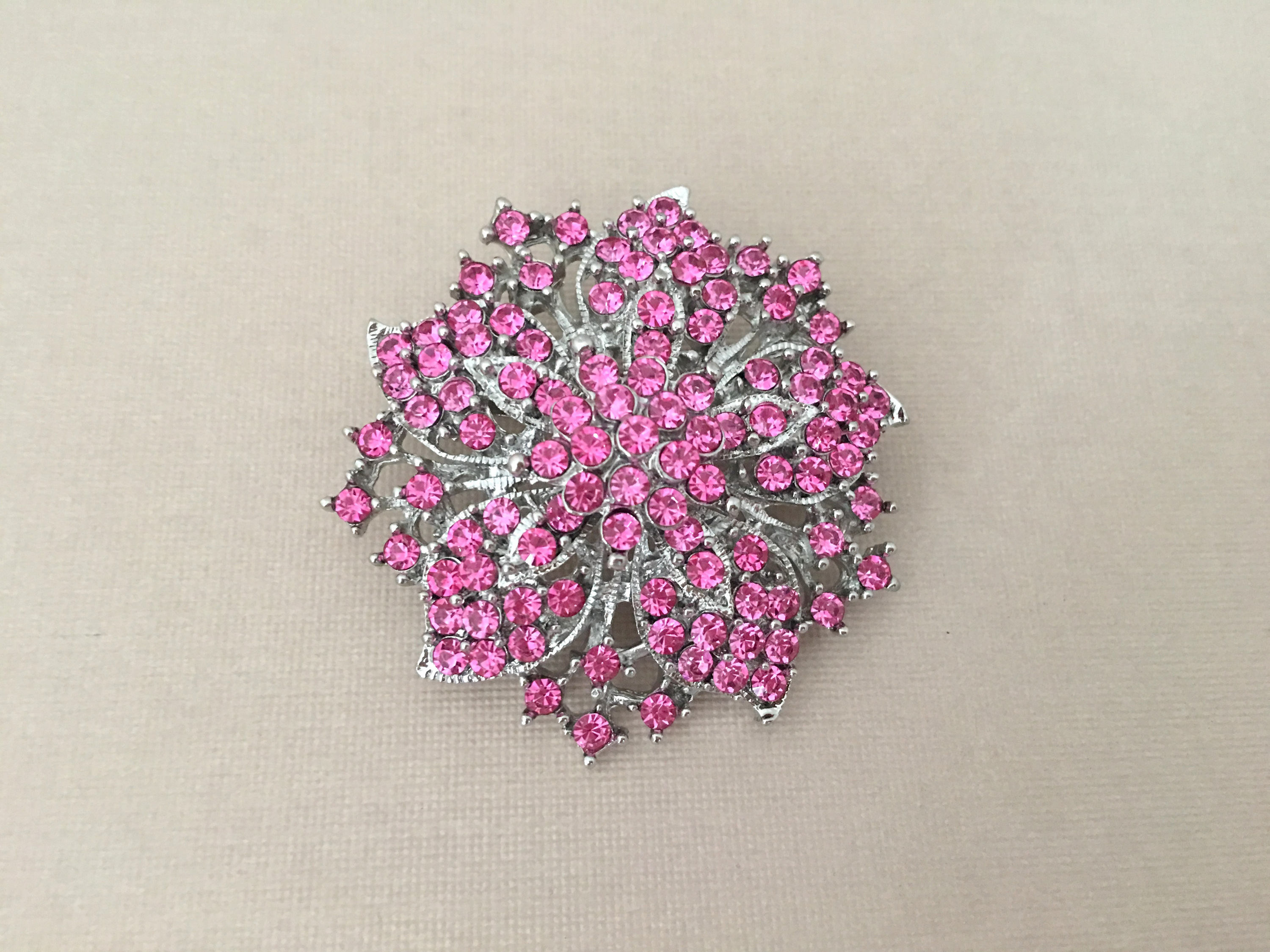 Hot Pink Crystal Flower Brooch