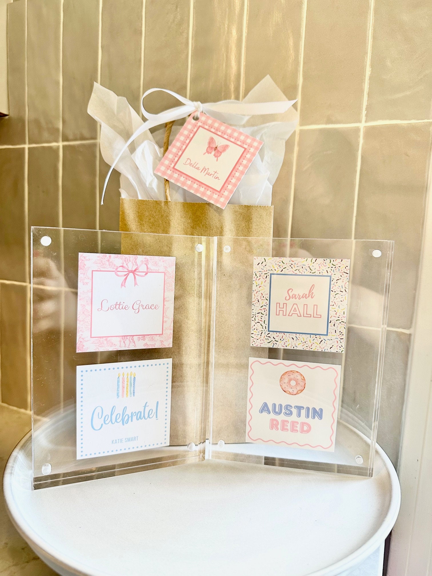 Pink Gingham Butterfly Gift Tag | Card Stock | Stickers | Digital ...