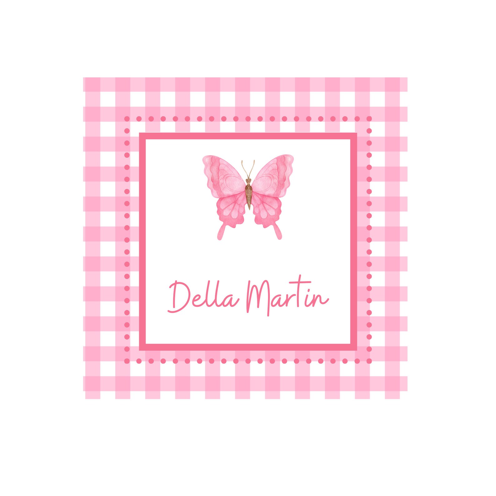 Pink Gingham Butterfly Gift Tag | Card Stock | Stickers | Digital ...