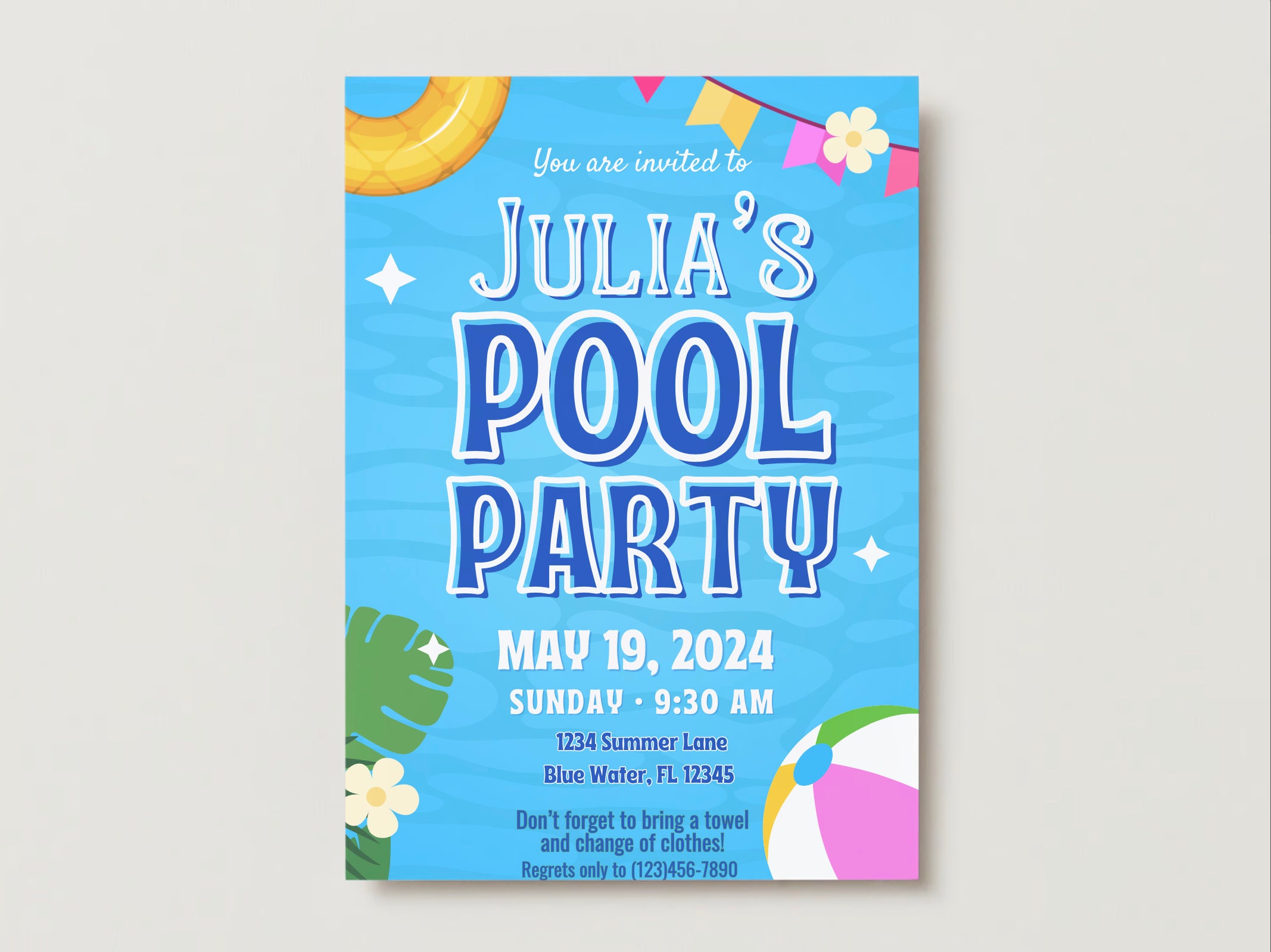 Editable Pool Party Invitation, Summer Swim Party Invite, Printable ...