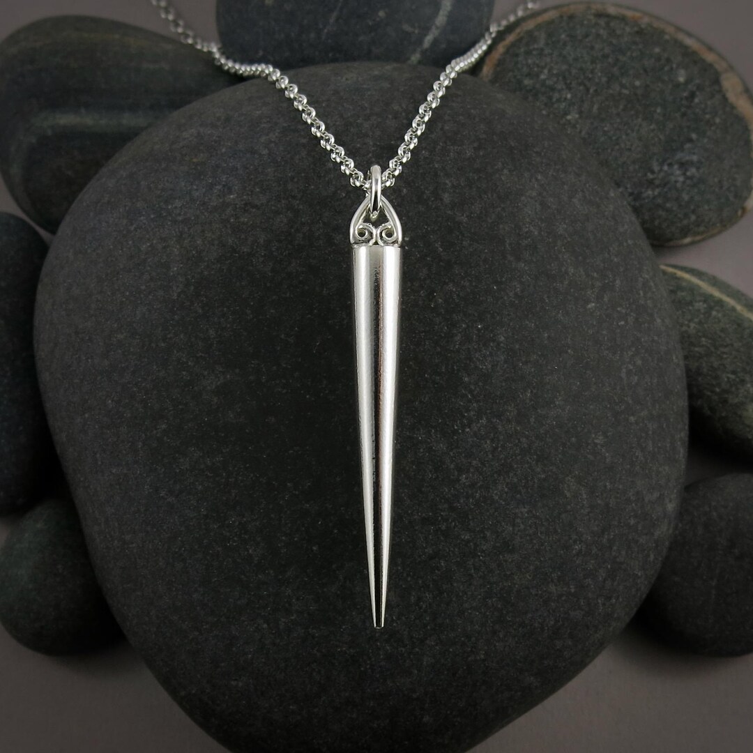 Silver Spike Necklace • 925 Sterling Silver • Long 30" Solid Silver ...