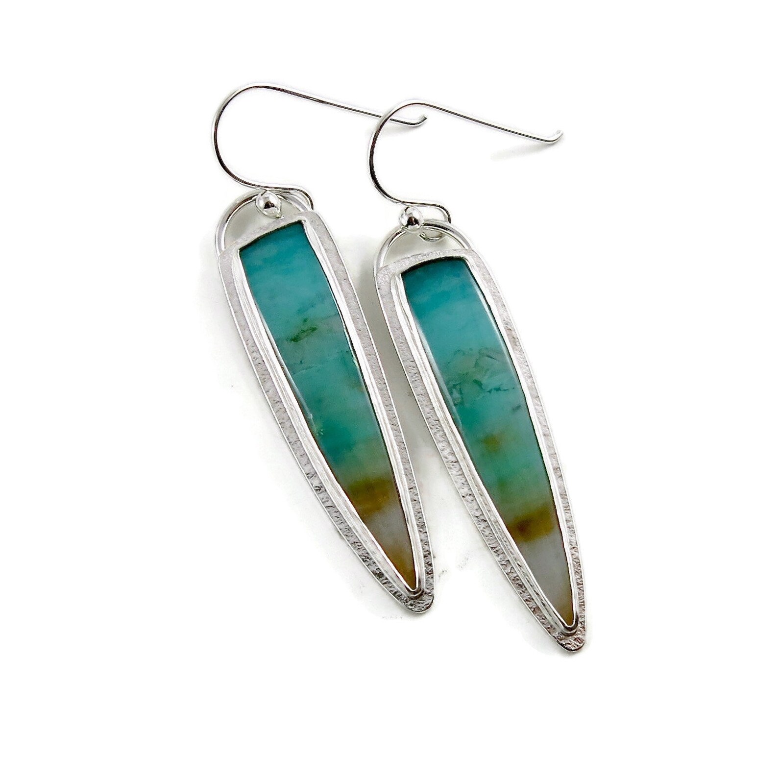 Blue Opalized Fossil Wood Earrings 925 Sterling Silver Exquisite Fossil ...