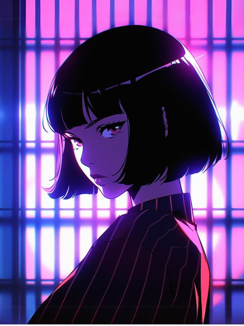 Set of 5 Neon Girls Anime Posters, Manga Poster, Digital Download, Wall ...