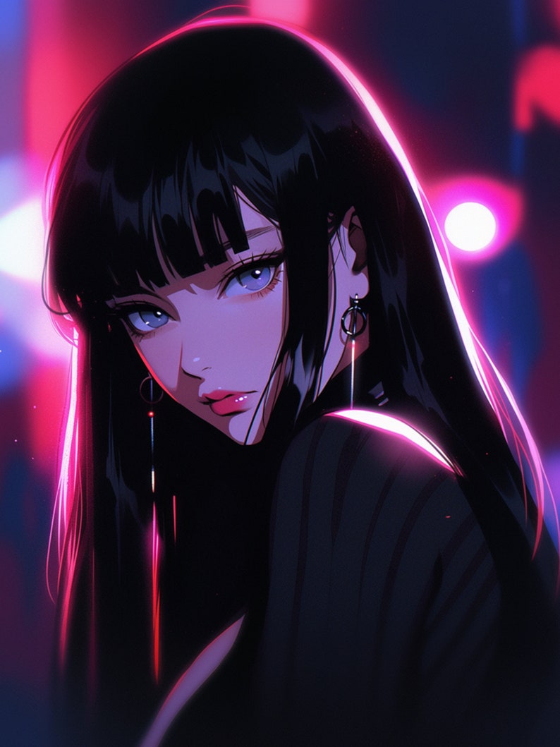 Set of 5 Neon Girls Anime Posters, Manga Poster, Digital Download, Wall ...