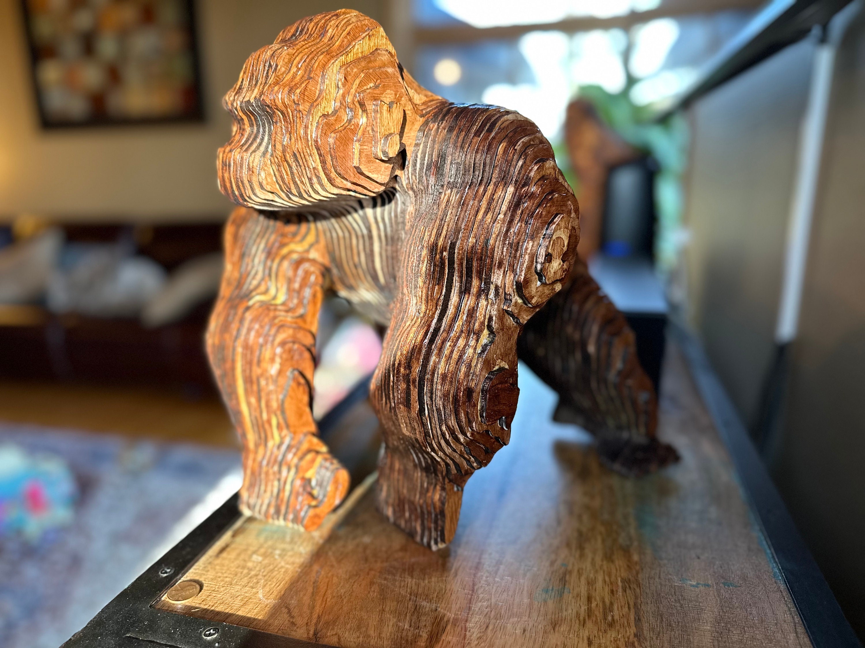 Gorilla Sculpture: Wood, 3d Laser Cut Layered Statue, Monkey, Strong ...